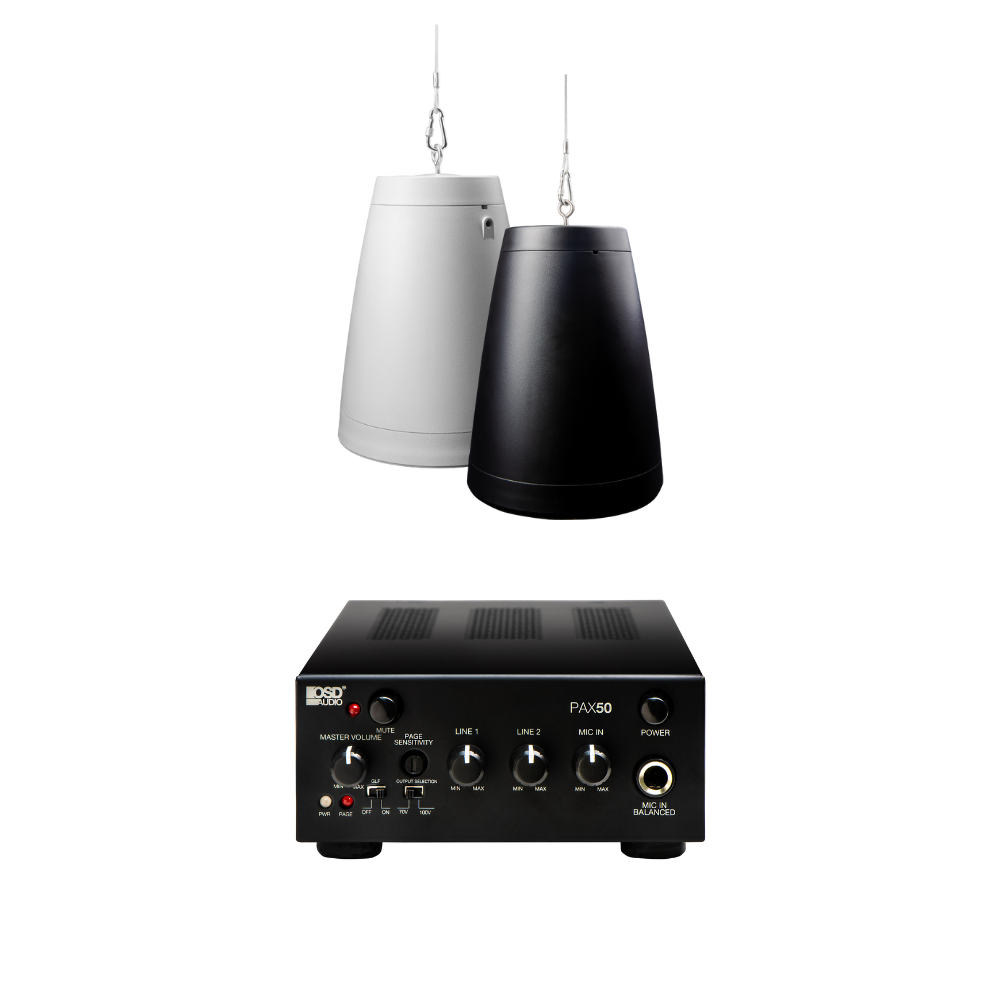 50W 70V Amplifier + 4" Hanging Pendant Speaker Bundle | OSD Audio